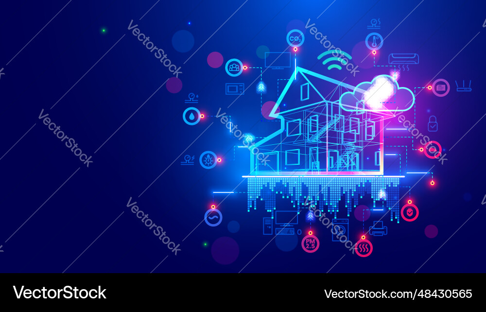 3d blueprint plan of smart home with icons iot Vector Image