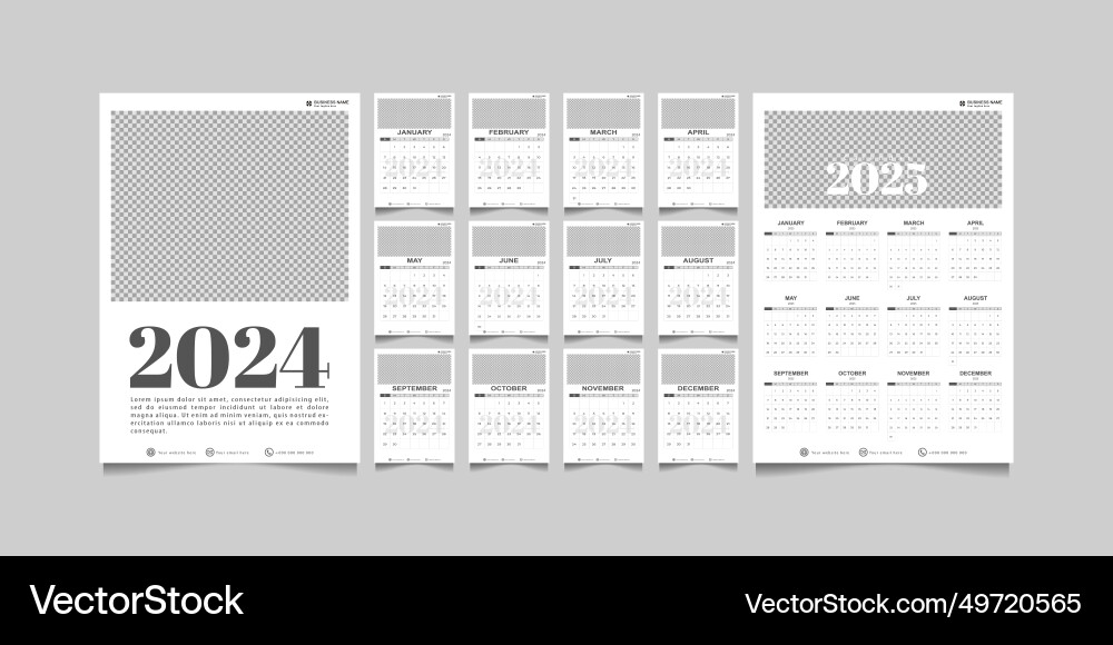 Calendar 2024 and 2025 template Royalty Free Vector Image