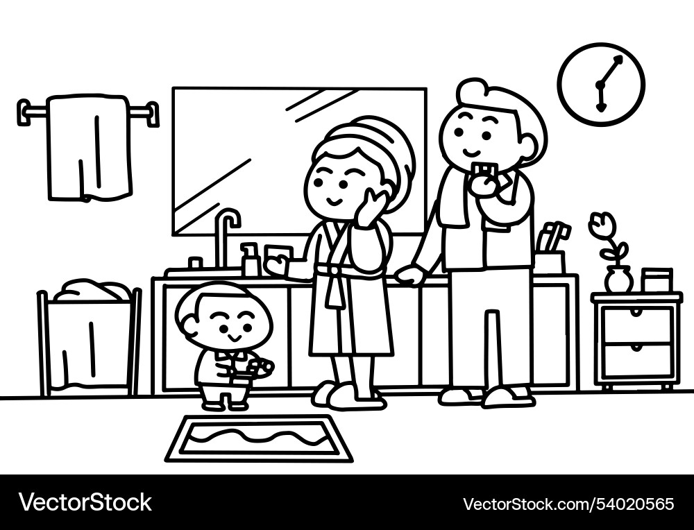 Daily routine doodle coloring pages style Vector Image