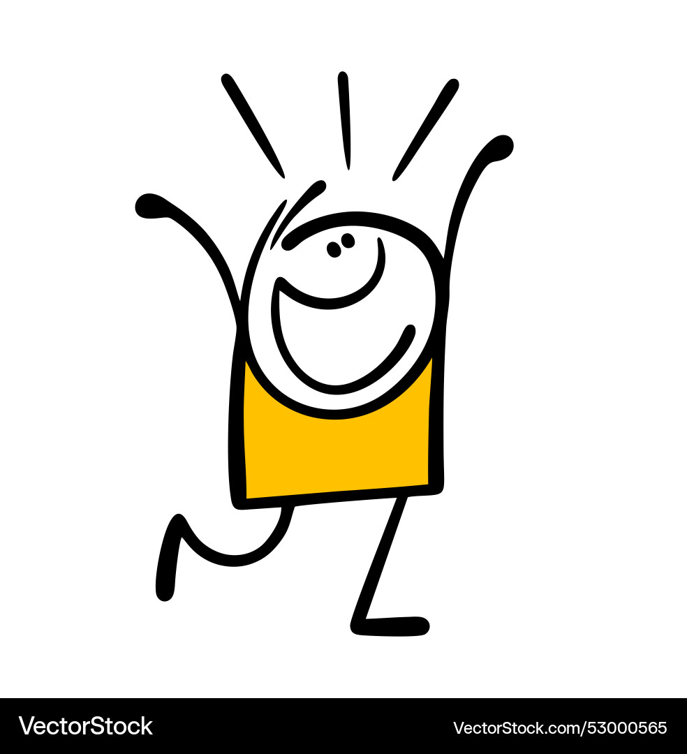 Doodle happy stickman child waves his hands jumps Vector Image