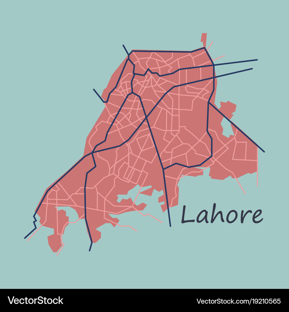 Lahore city map color flat panoramic Royalty Free Vector