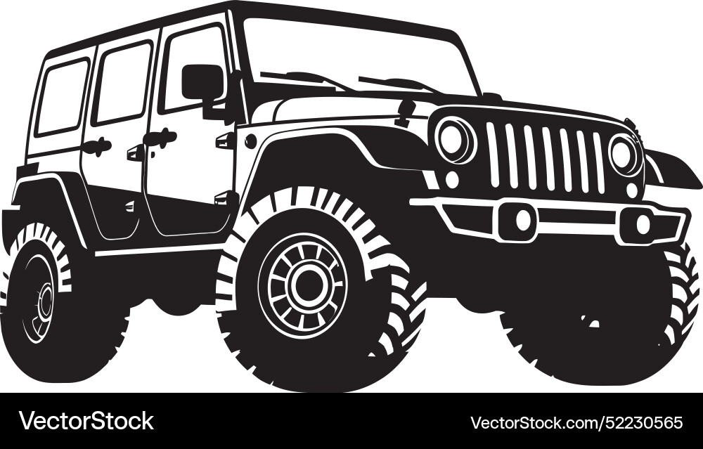 Military jeep rugged power jeep silho Royalty Free Vector
