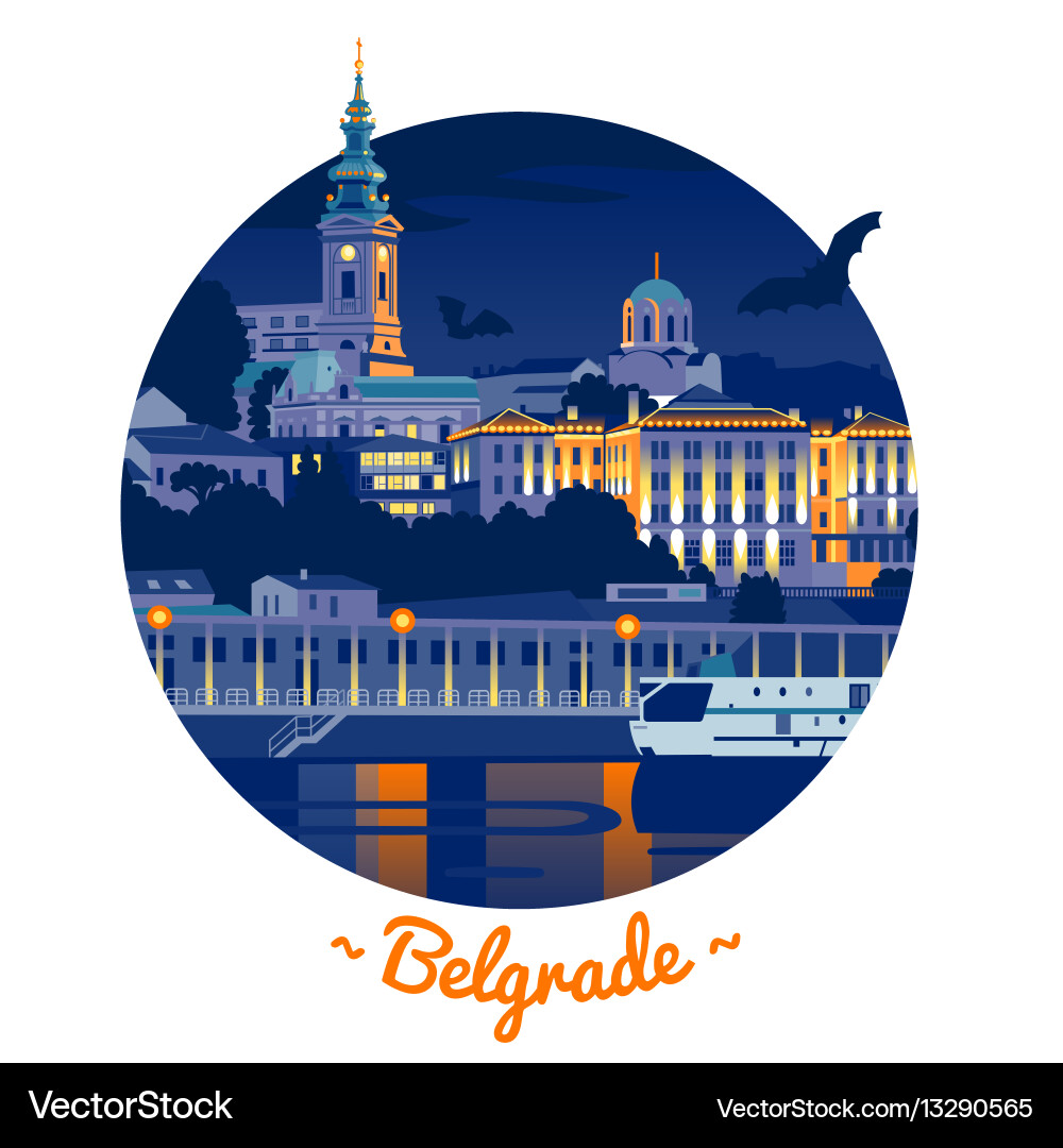 Night Belgrade Skyline Royalty Free Vector Image