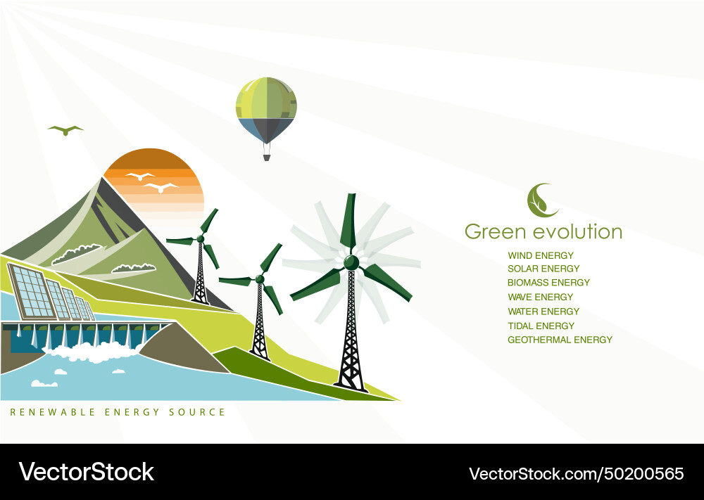 Renewable energy concept of the green evolution Vector Image