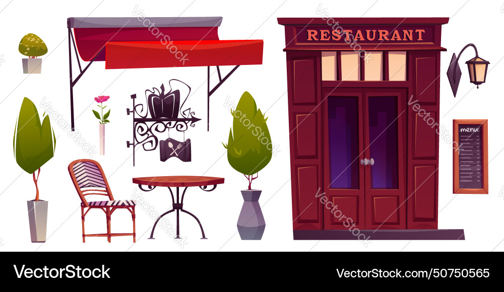 Restaurant outside elements set Royalty Free Vector Image