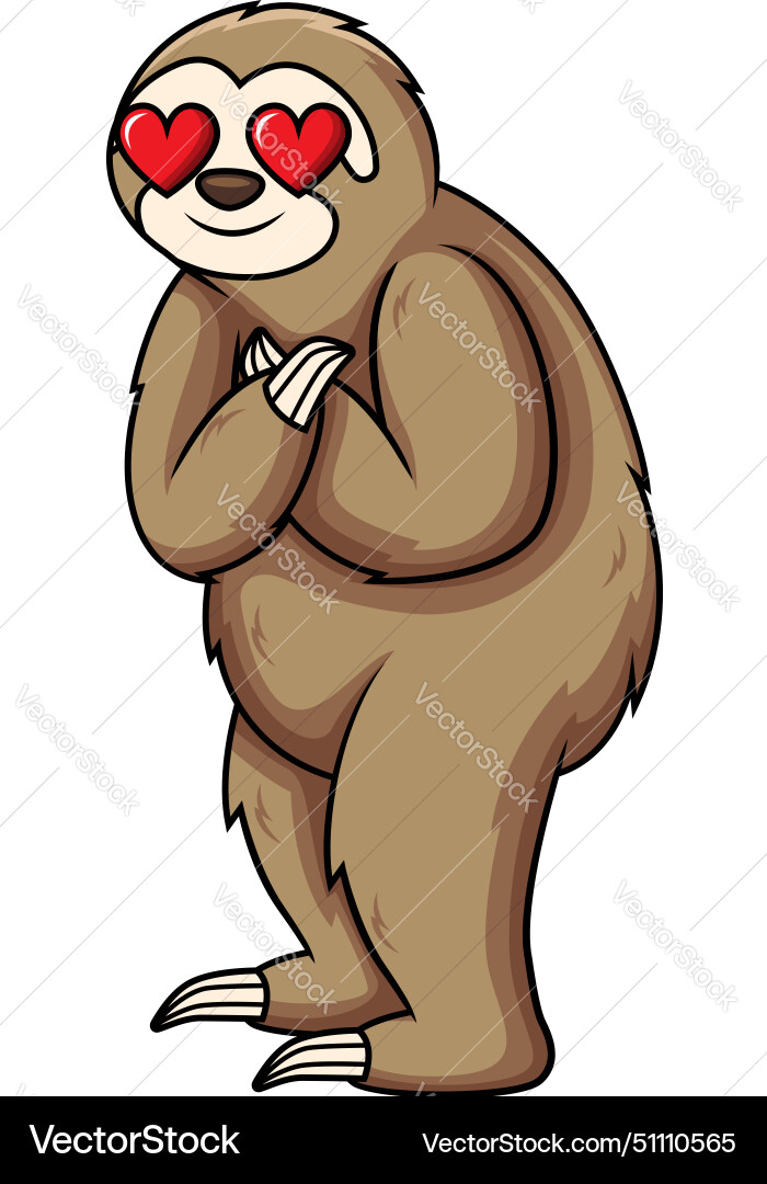 Sloth in love cartoon clip art Royalty Free Vector Image