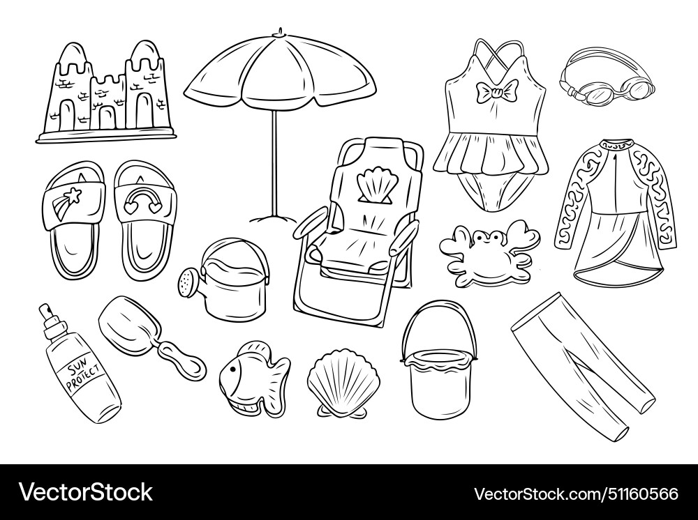 Big summer doodle set of kids beach vacation Vector Image