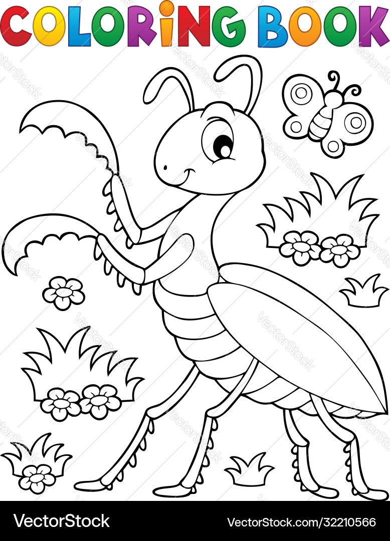Coloring book praying mantis theme 1 Royalty Free Vector