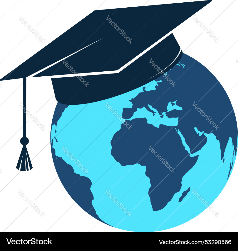 Globe symbol and academic cap global education Vector Image