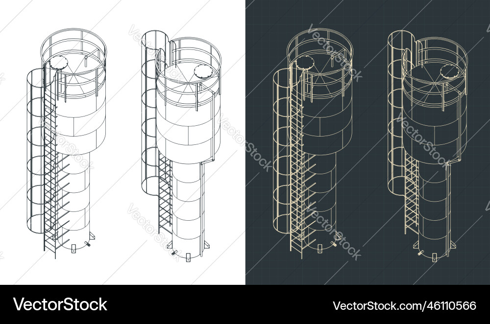 Water tank isometric blueprints Royalty Free Vector Image