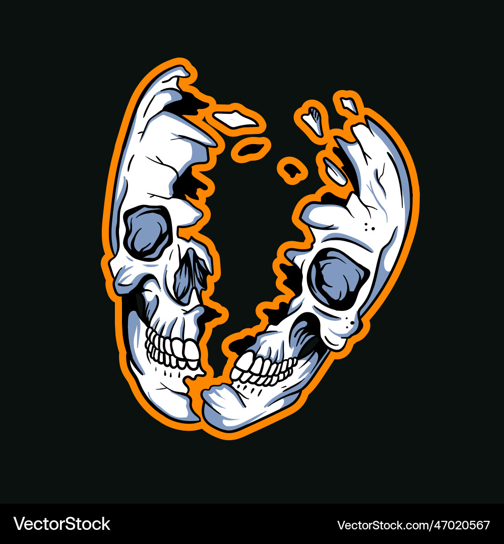Hand drawn of crushed head skull Royalty Free Vector Image
