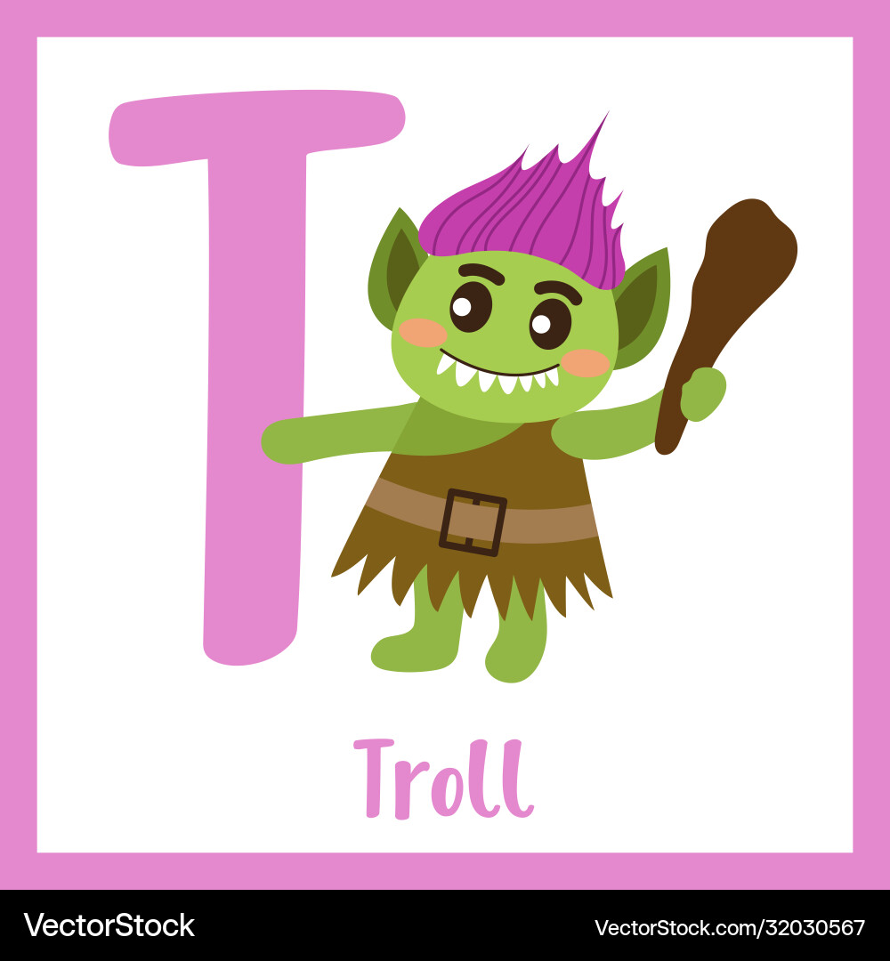Letter t vocabulary troll Royalty Free Vector Image