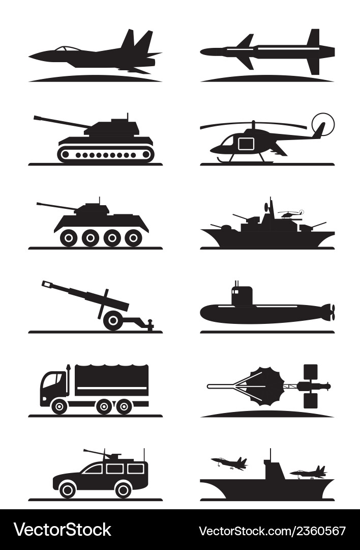 Symbolsatz für militärische Ausrüstung Vektorbild