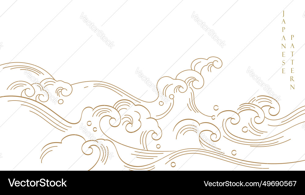 Set of hand drawn wave with japanese pattern Vector Image