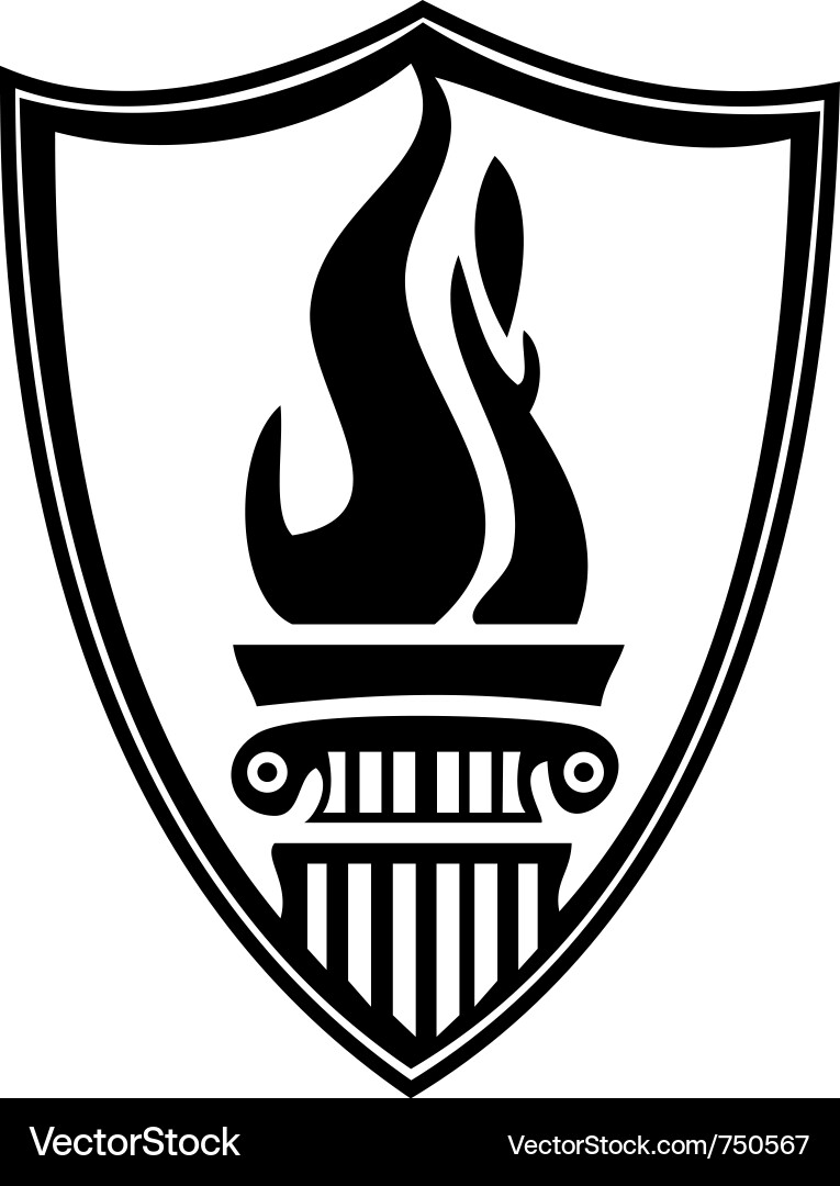 Shield column torch Royalty Free Vector Image - VectorStock