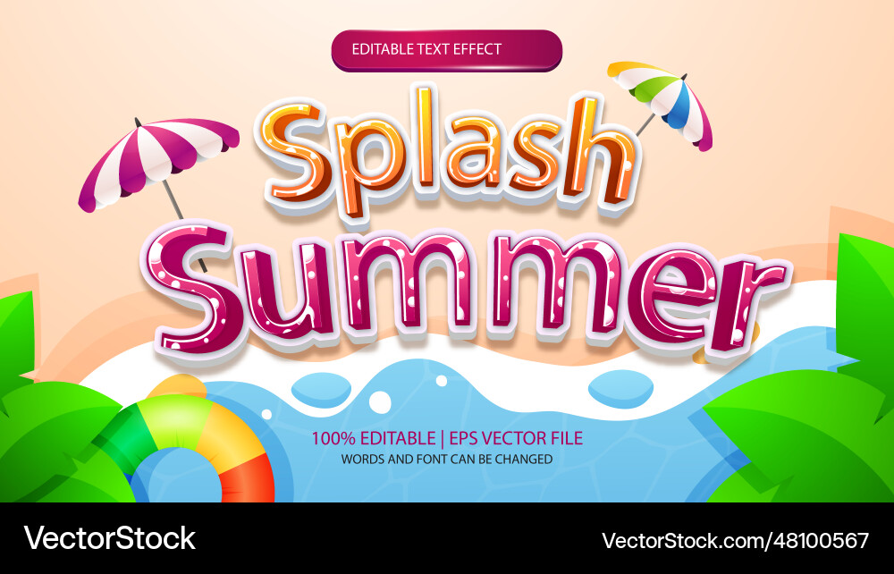 Splash summer editable text effect for cartoon Vector Image