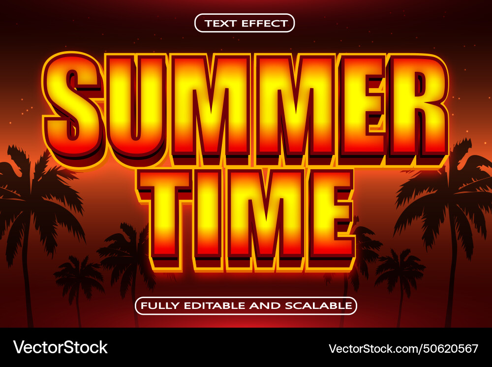 Summer time editable text effect 3 dimension Vector Image
