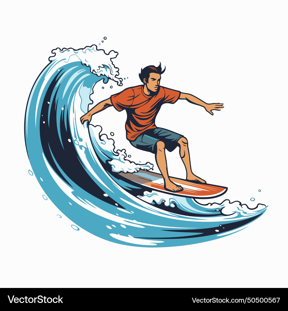 Surfer man with surfboard on the wave Royalty Free Vector