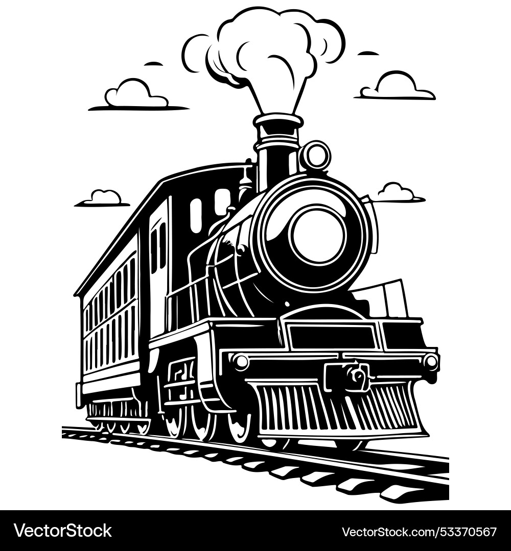 Vintage train drawing realistic outline line Vector Image
