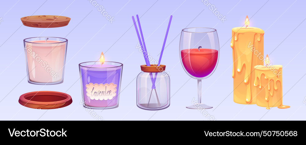 Aromatic candles set isolated on blue background Vector Image