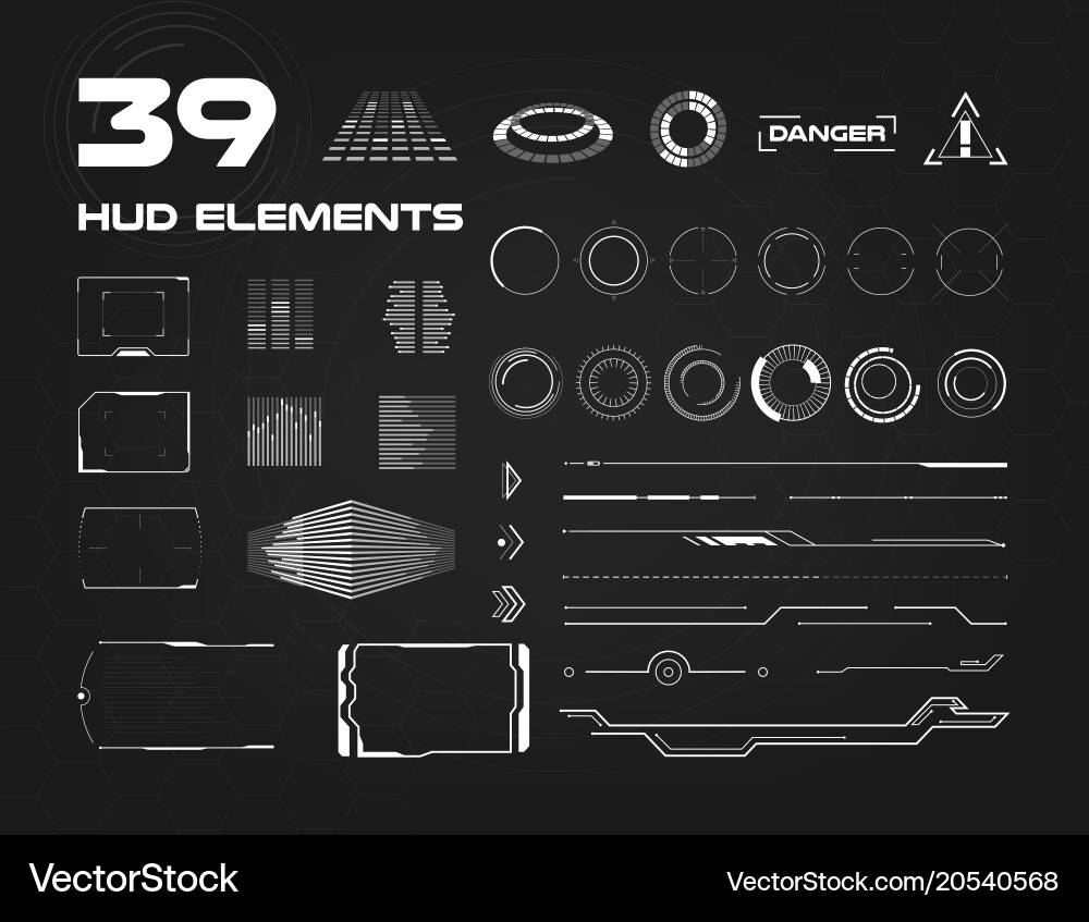 Black & White HUD UI Kit Royalty Free Vector Image