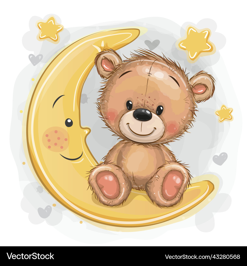 Cute Teddy Bear on the Moon Royalty Free Vector Image