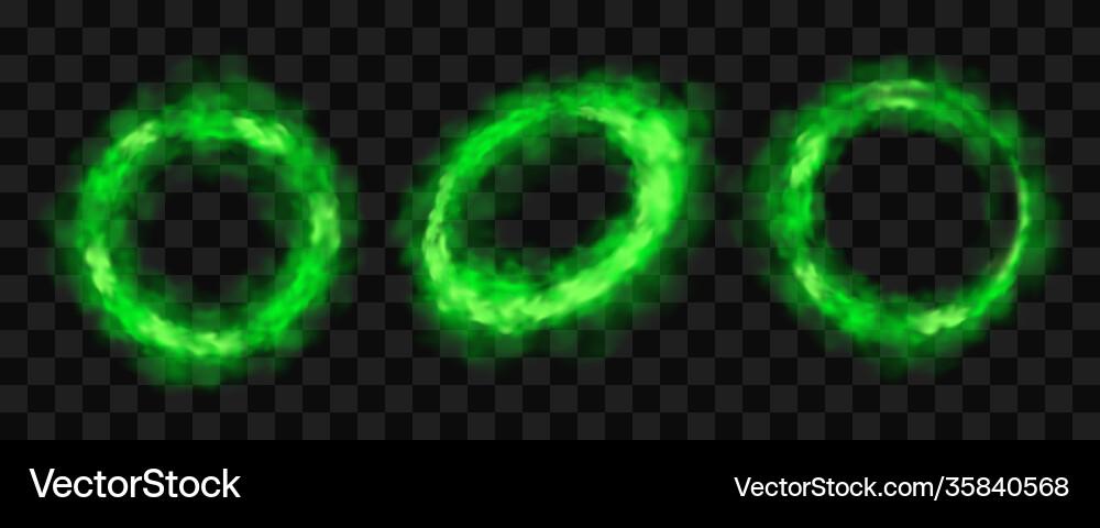 Green smoke circles round glow smog clouds set Vector Image