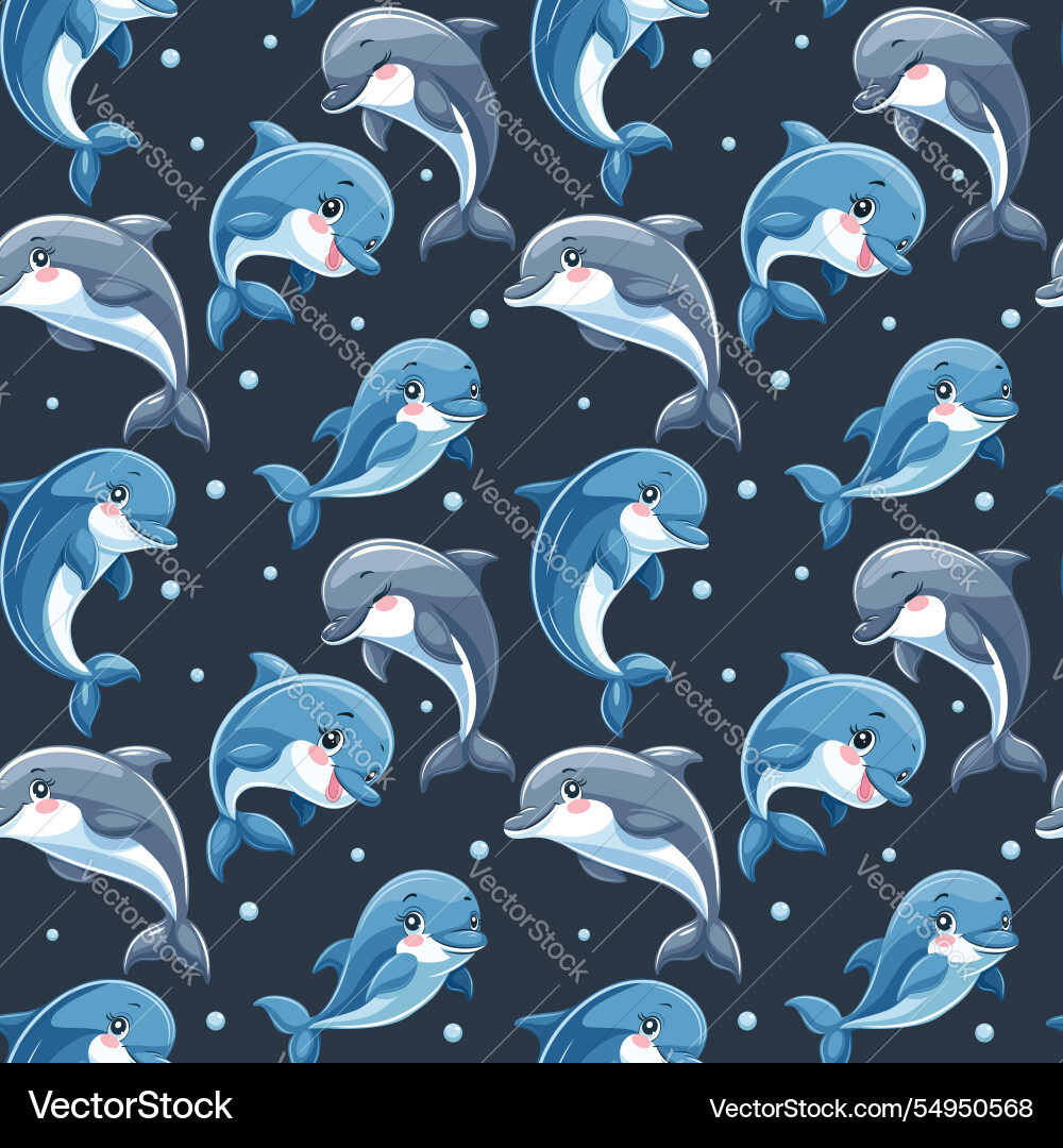 Seamless pattern with cute dolphins in cartoon Vector Image