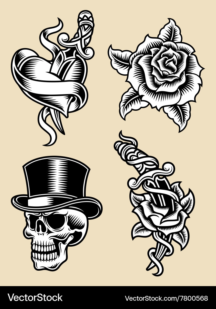 Tattoo set Royalty Free Vector Image - VectorStock