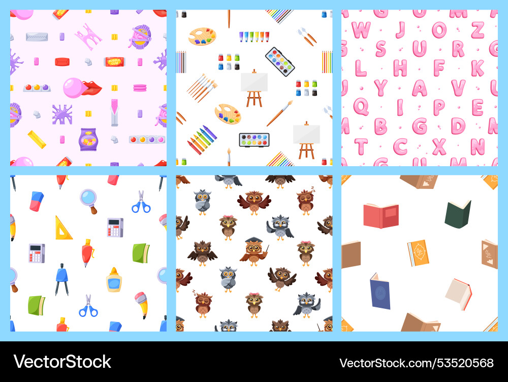 Vibrant seamless patterns with school elements Vector Image
