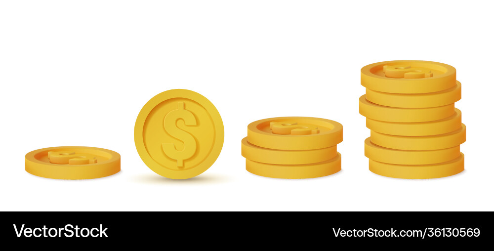 3d realistic coins isolated on white coin icon Vector Image