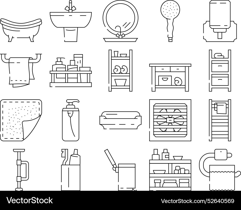 Bathroom bath equipment hygiene icons set Vector Image