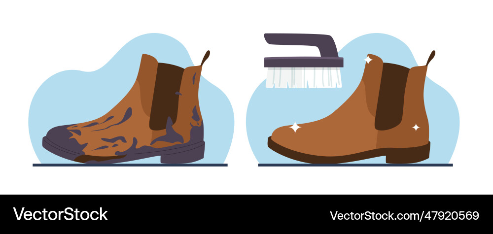 Dirty shoes before and after cleaning Royalty Free Vector