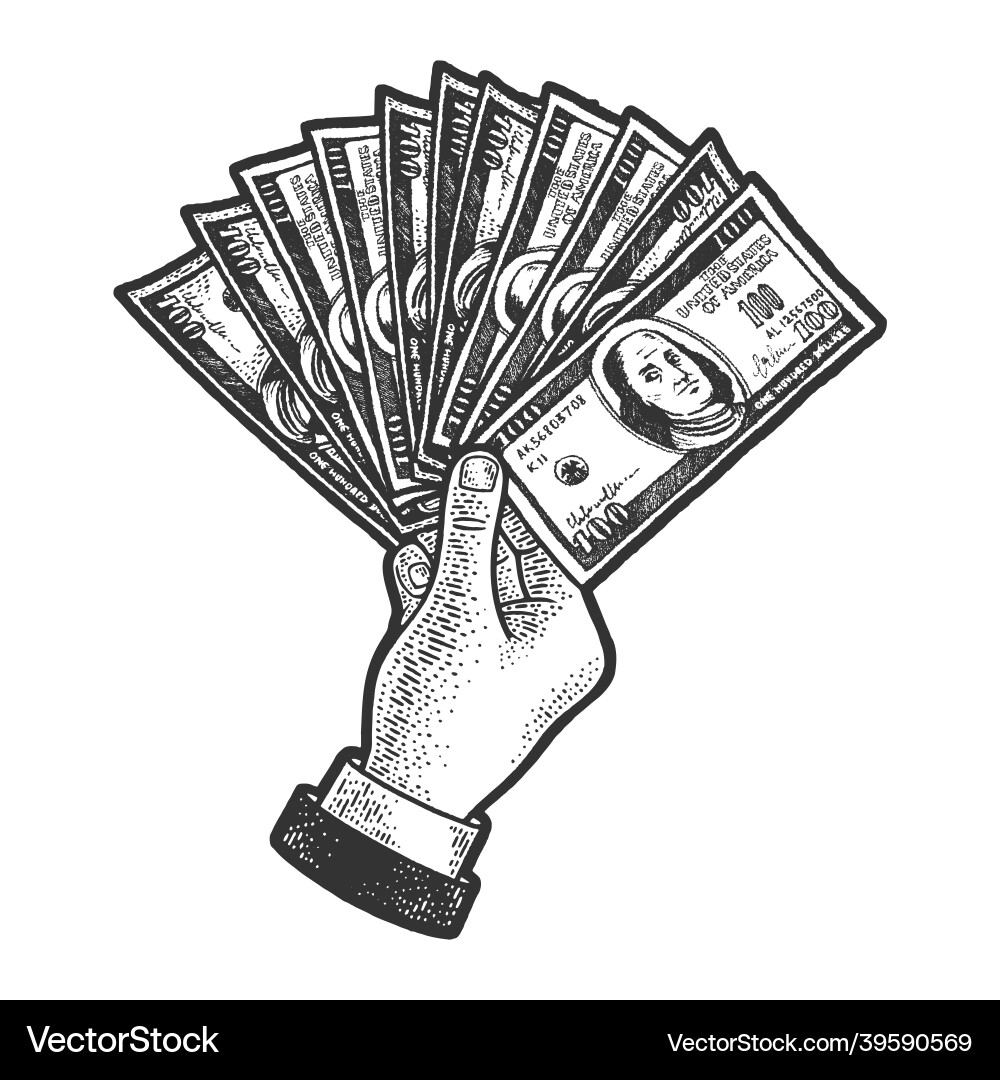 Hand with dollar money sketch Royalty Free Vector Image
