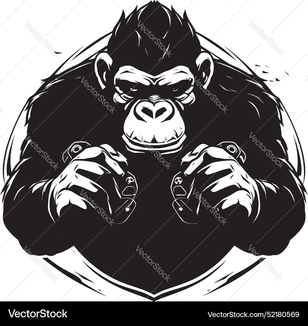 Primate powerplay muscular ape icon gamepad Vector Image