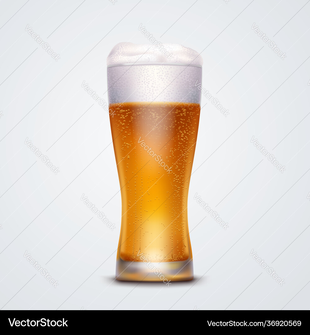 Realistic glass beer isolated on white Royalty Free Vector
