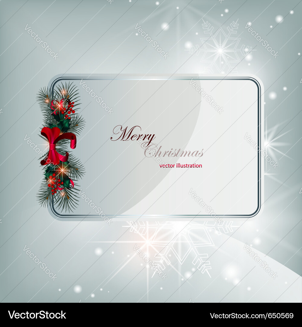 Silver Christmas Card with Festive Berries Vector Image