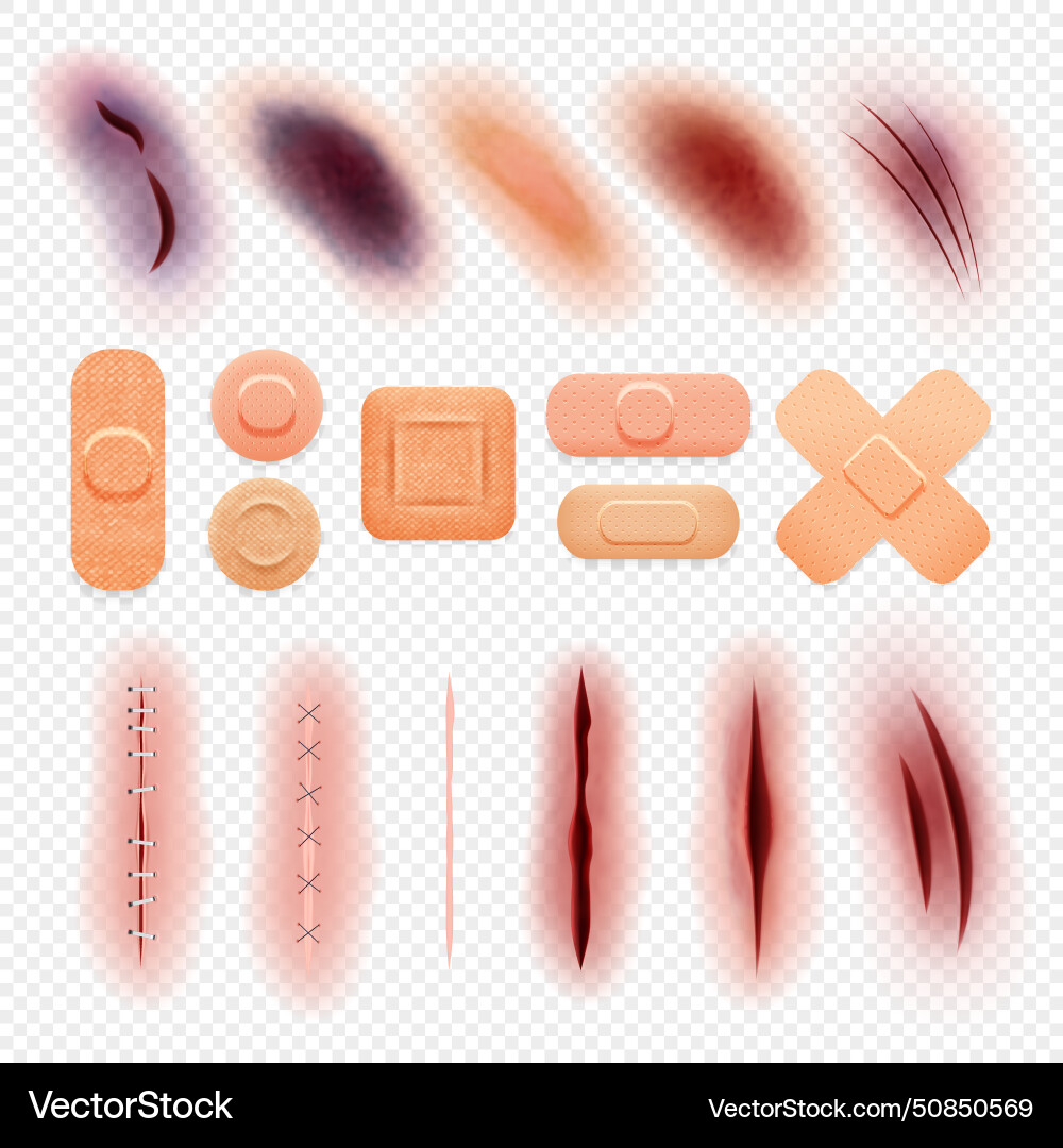 Wound and plasters set Royalty Free Vector Image
