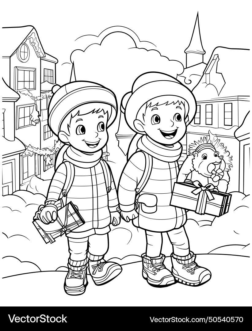 Christmas coloring page easy line art Royalty Free Vector