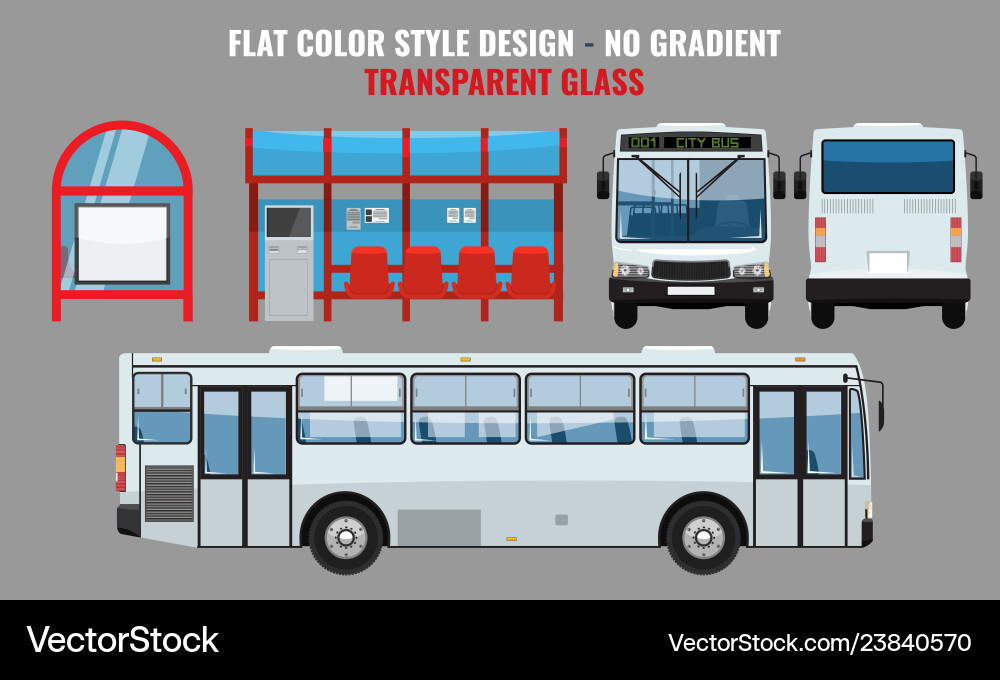 City bus and stop side front back view Royalty Free Vector