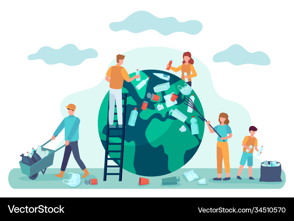 Earth cleaning people clean world from garbage Vector Image