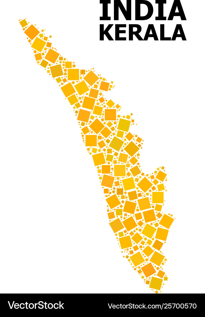 Golden rotated square mosaic map kerala state Vector Image