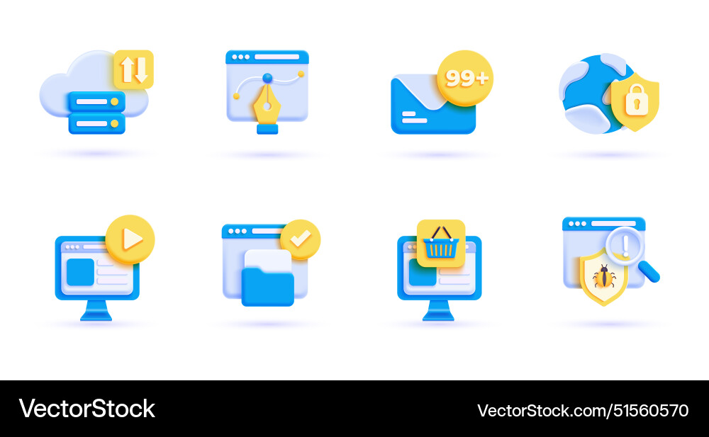 Modern 3d blue icons Royalty Free Vector Image