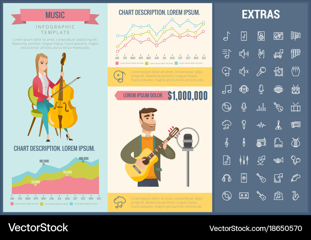 Music infographic template elements and icons Vector Image