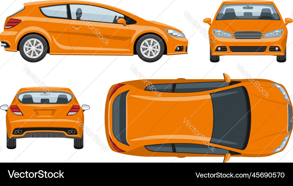 Orange car template side front back top view Vector Image