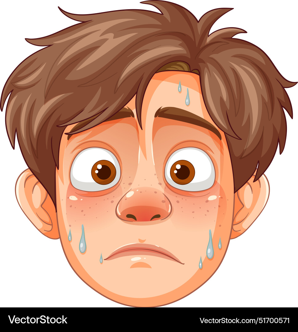A boy looking anxious and sweating Royalty Free Vector Image