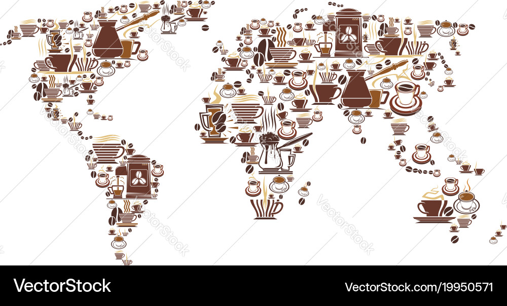 Coffee world map for cafeteria cafe Royalty Free Vector