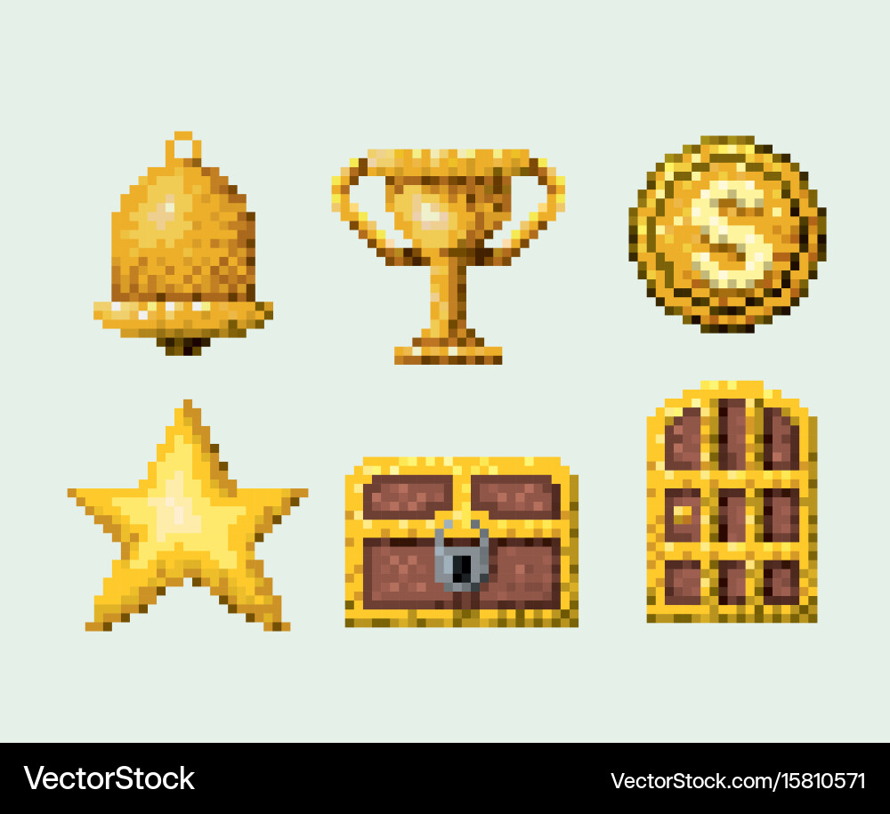 Color pixelated set of golden elements arcade game