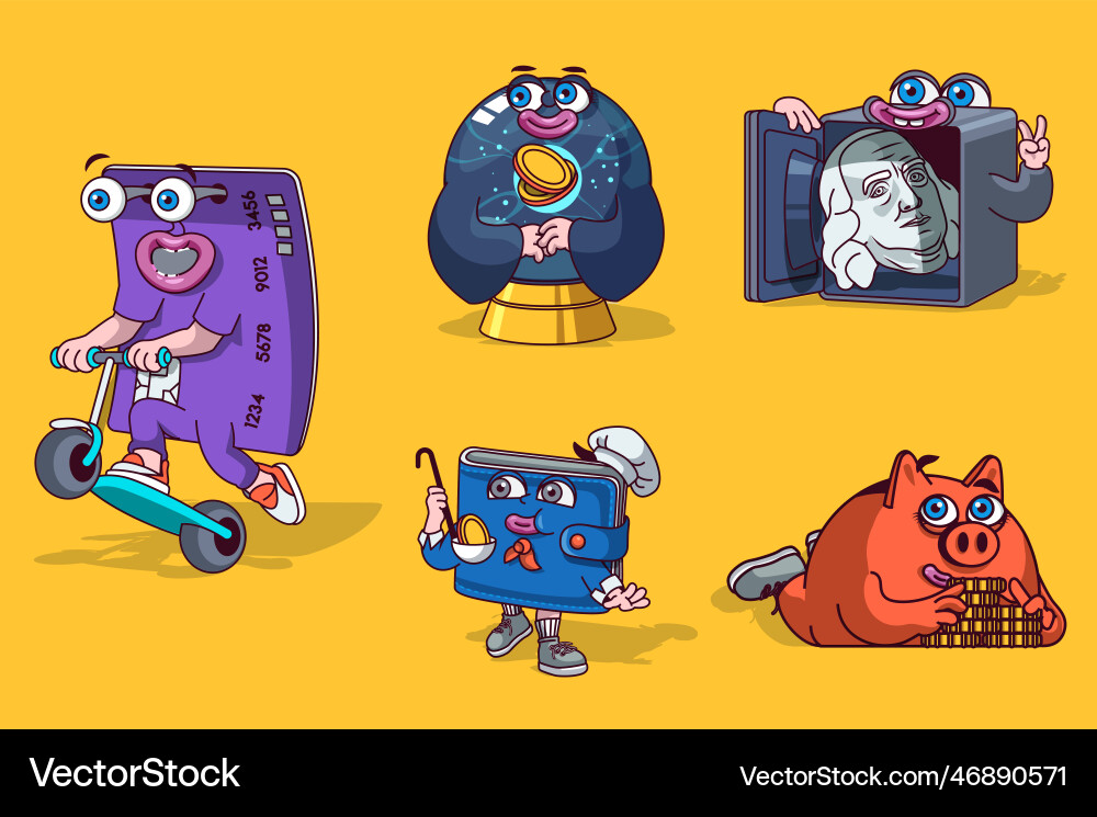 Finance concept with 3d cute cartoon characters Vector Image