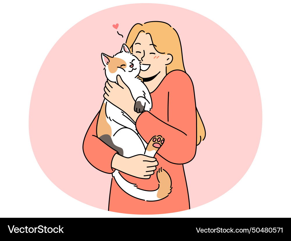 Happy woman hug cute cat Royalty Free Vector Image